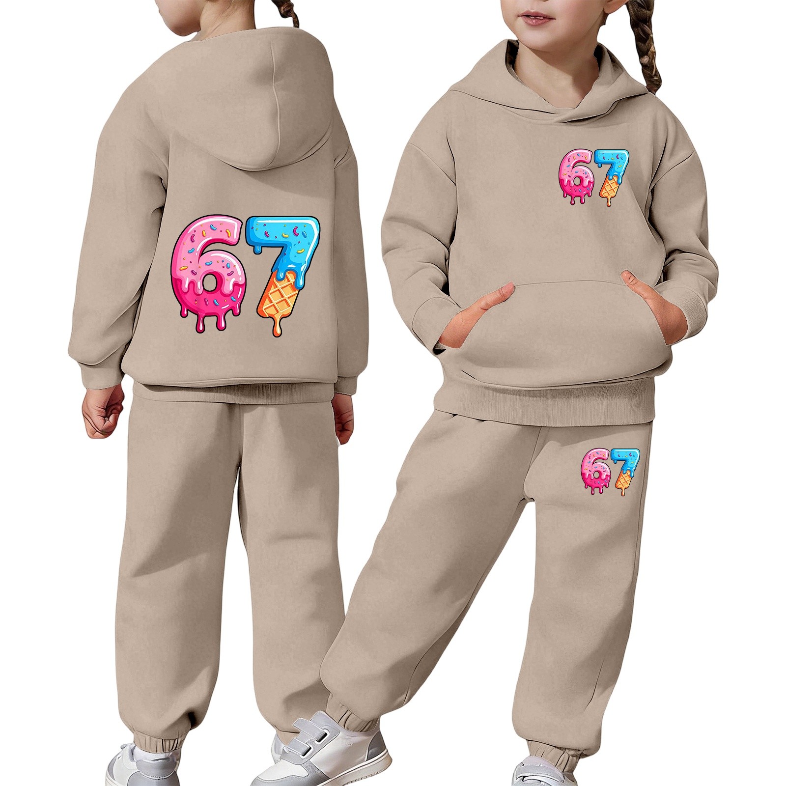 BUWTTED Girls Activewear Jogger Sets - 2 Piece 67 Print 6 7 Ice Cream ...