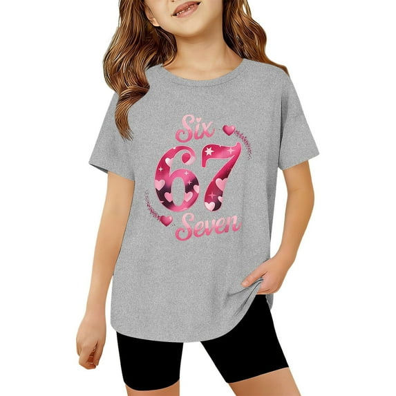 BUWTTED Girls Crewneck Short Sleeve Graphic Tees Six Seven Print Shirts ...