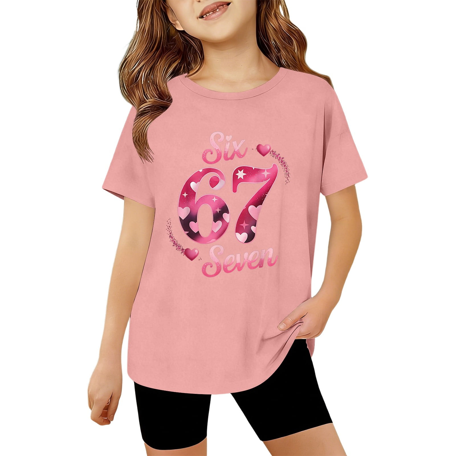 BUWTTED Girls Crewneck Short Sleeve Graphic Tees Six Seven Print Shirts ...