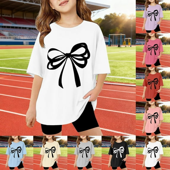 BUWTTED Girls Crewneck Short Sleeve Graphic Tees Six Seven Print Shirts ...