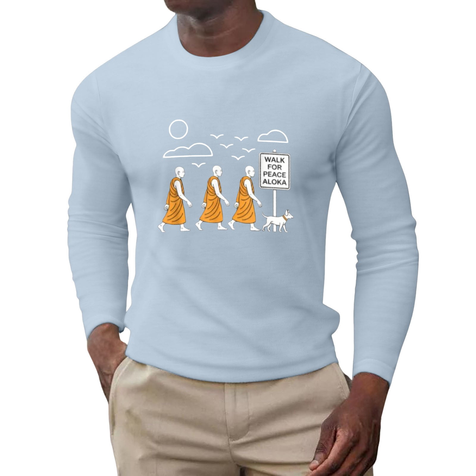 BUWTTED Men Graphic T Shirts Long Sleeve Funny Print Crew Neck Spring ...