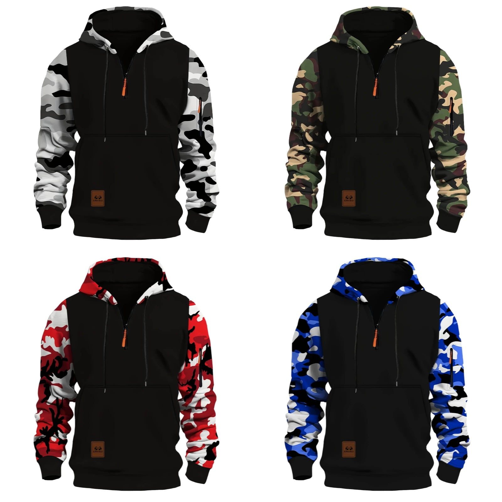 BUWTTED Men's Pullover Hoodie Blend Fleece Long Sleeve Contrast Color ...