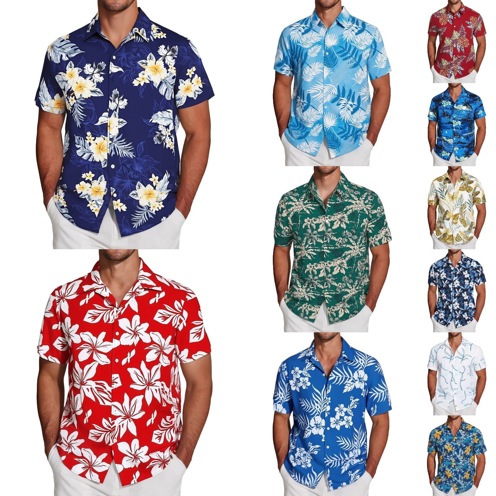 BUWTTED Mens Shirts Summer Short Sleeve Button Down Lapel Floral Print ...