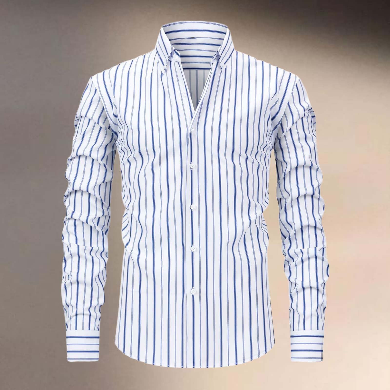 BUWTTED Shirts for Men Stripe Long Sleeved Button Down with Patterns ...