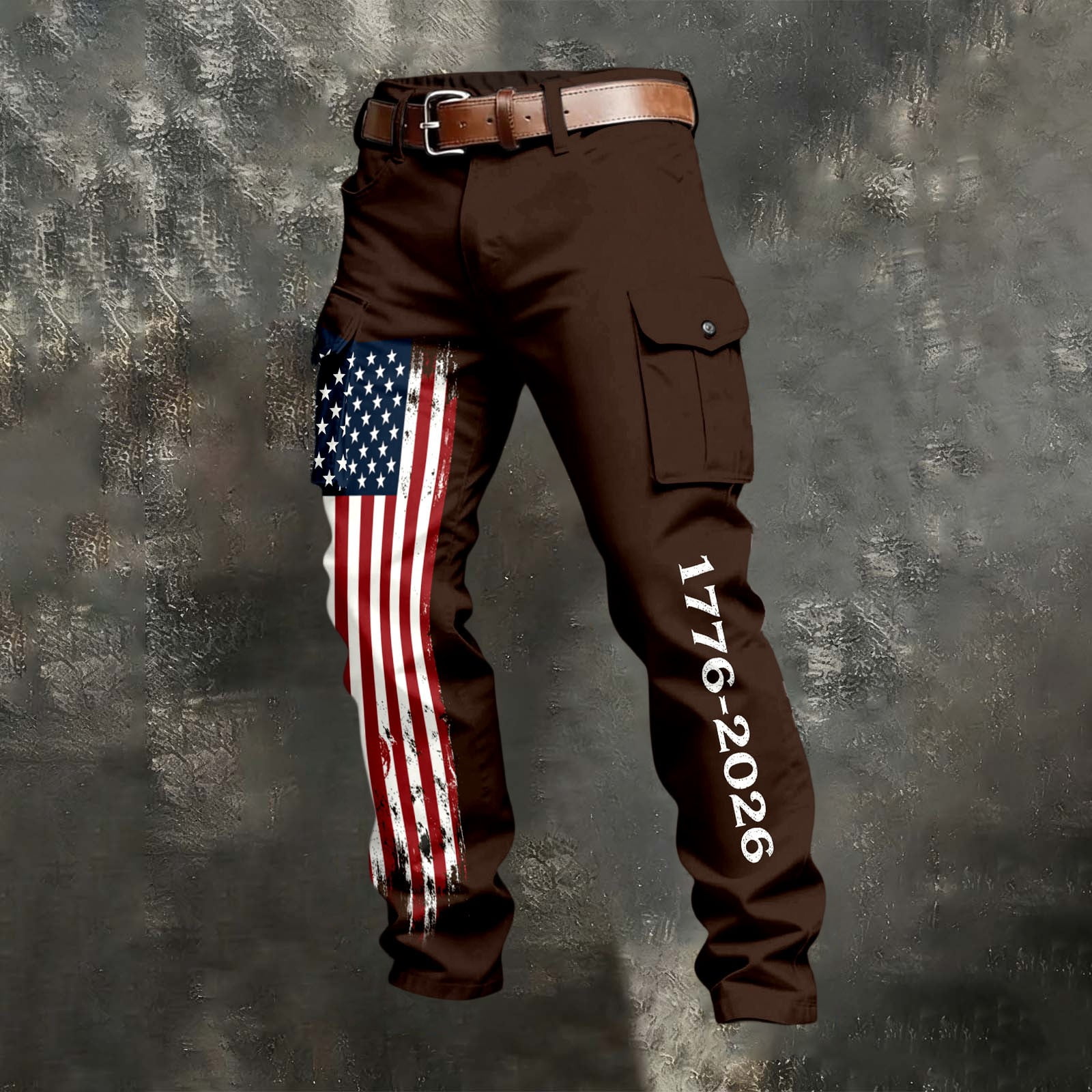 BUWTTED Slacks for Men Double Pocket 250th Anniversary Print Work Cargo ...