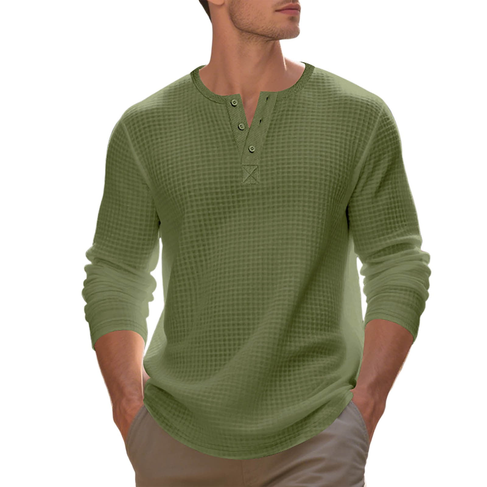 BUWTTER Men T Shirts Fall Winter Long Sleeve Jacquard Check Pattern ...