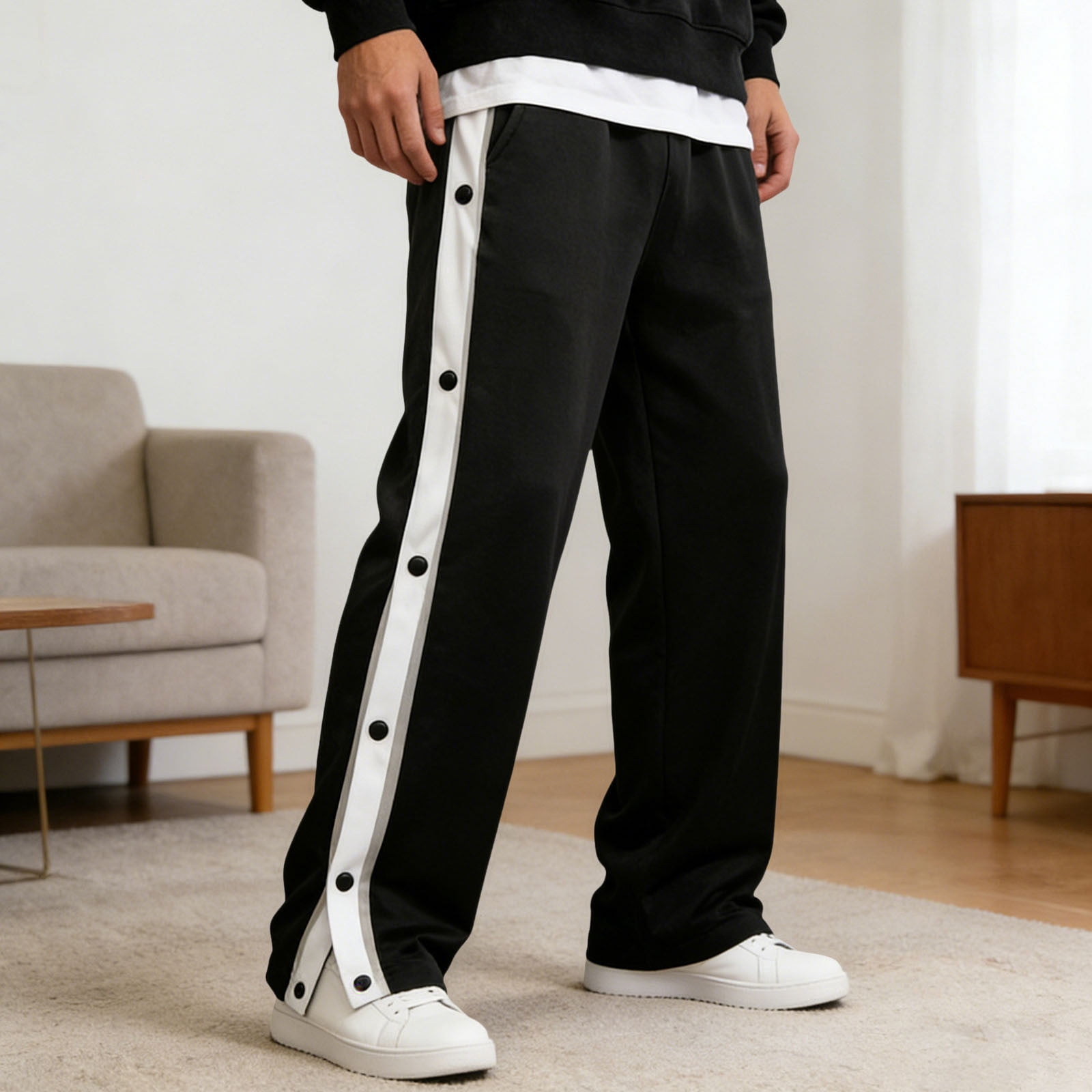BUWTTER Men's Basketball Sweatpants with Side Snap Button Open ...