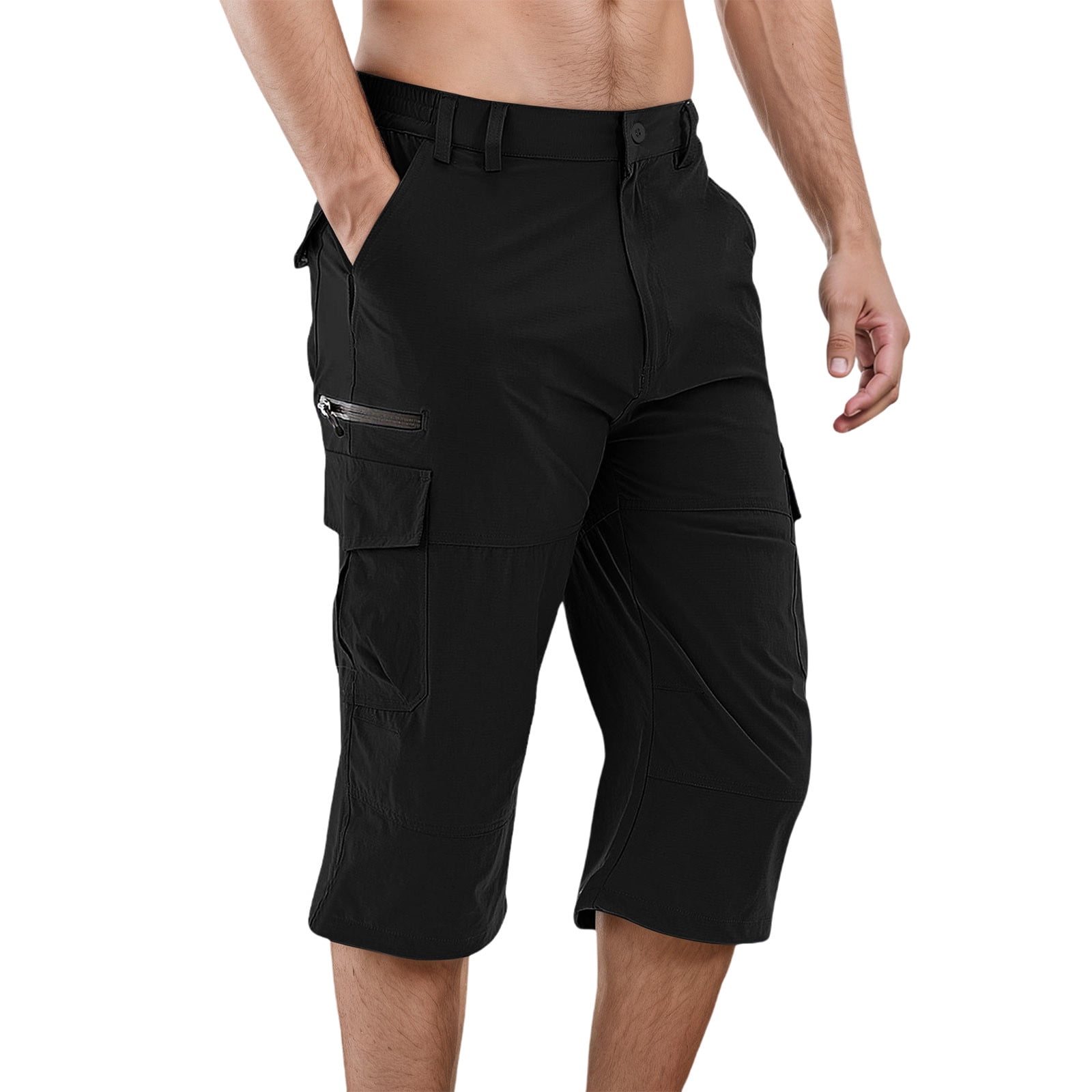 BUWTTER Men's Pants Summer Solid Colour Outdoor Sports Casual Capri ...