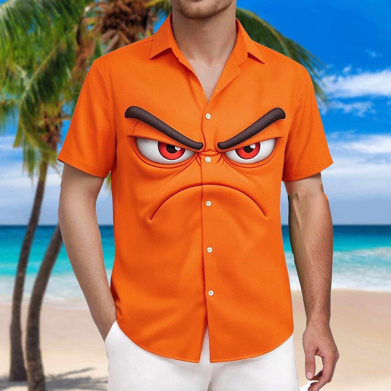 BUWTTER Men's Shirts Funny Face Print Summer Shirt Button Down Short ...