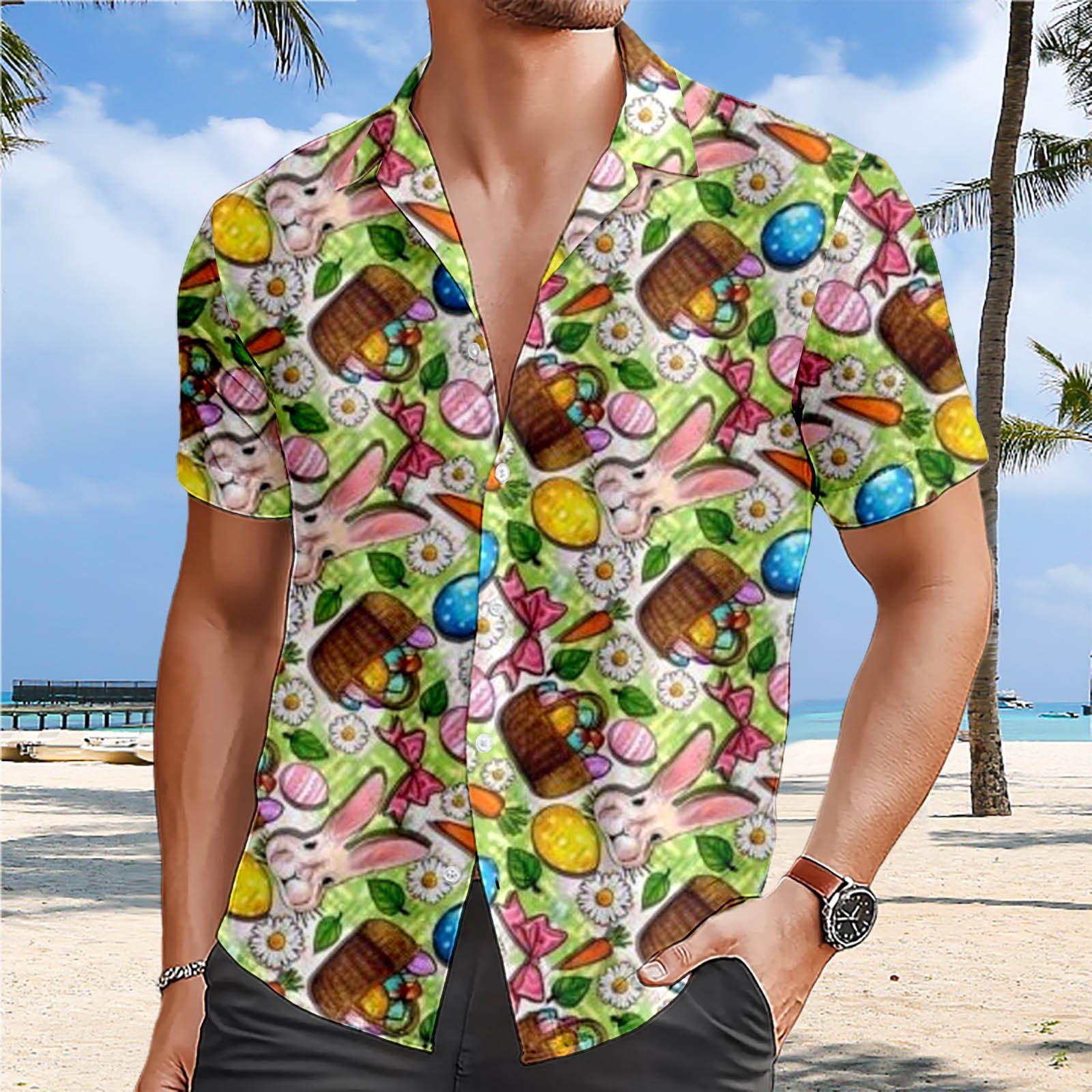BUWTTER Mens Full Print Shirts Button Down Short Sleeve Loose Fit Top ...