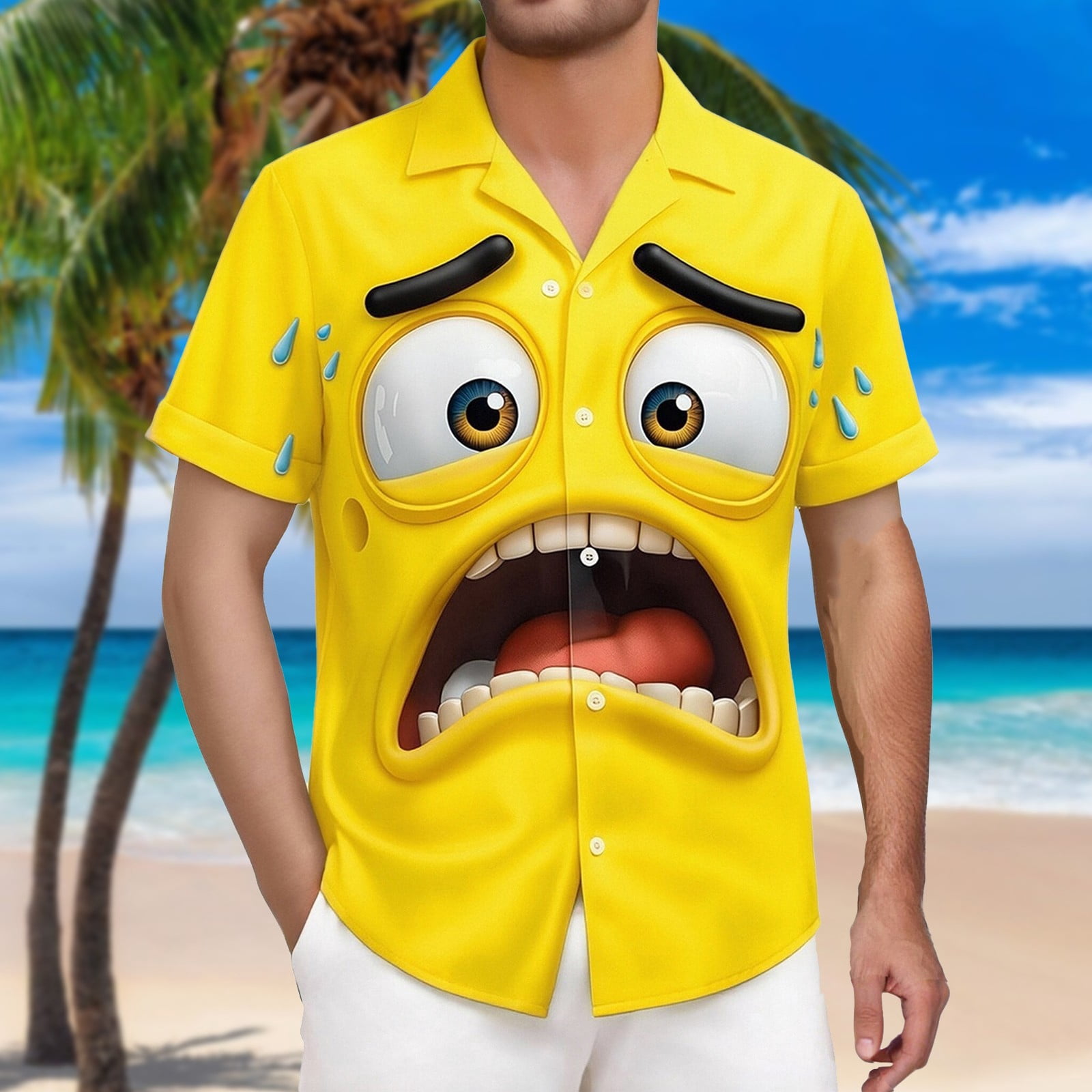 BUWTTER Mens Graphic Shirts Summer Casual Holiday Beach Shirt Short ...