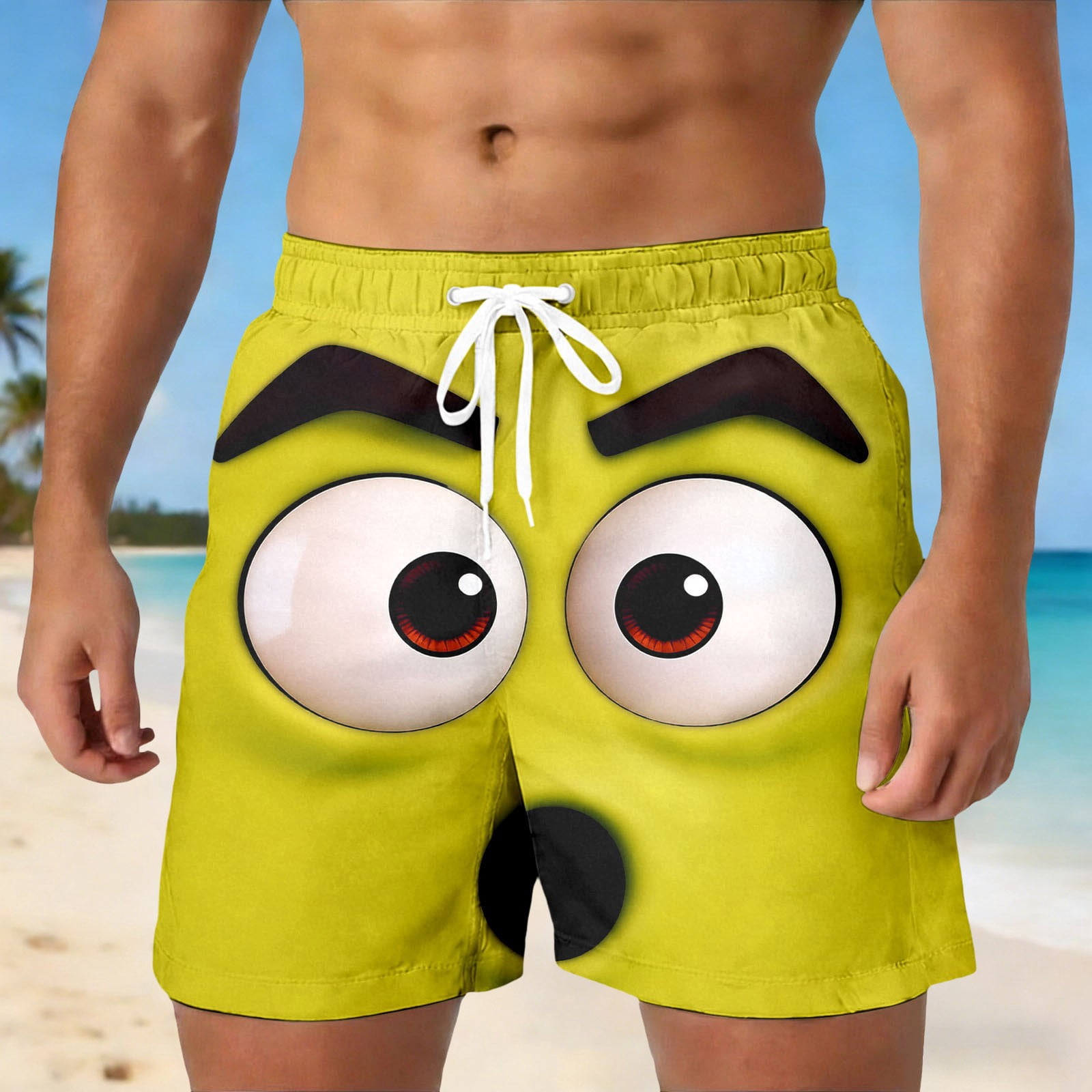 BUWTTER Mens Swim Trunks Funny Face Print Graphic Beach Shorts Summer ...