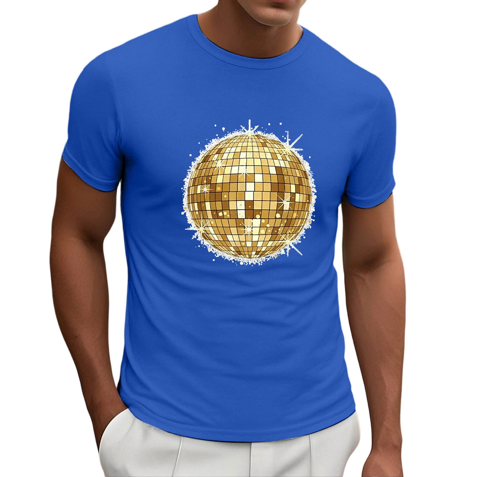 BUWTTER Mens Tshirts Casual Disco Sphere Print Suitable Parties Round ...