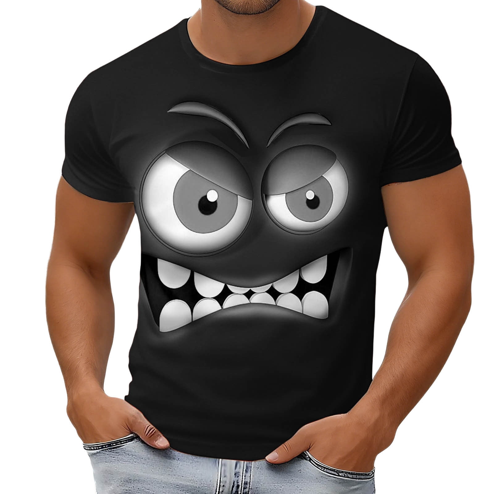 BUWTTER Mens Tshirts Spring Summer Casual Emoticon Printed Crew Neck ...