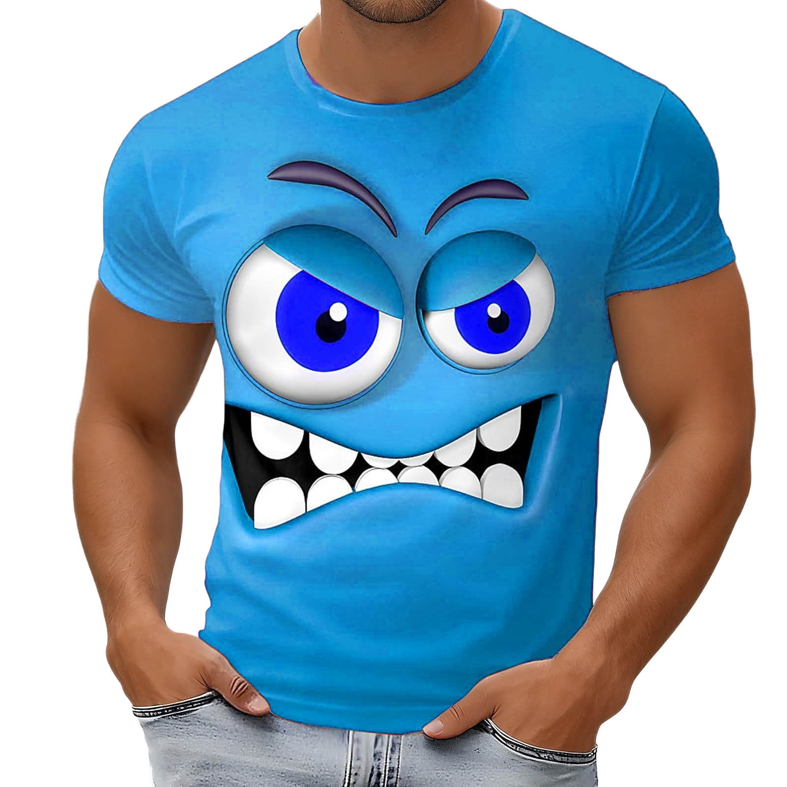 BUWTTER T Shirts for Man Spring Summer Casual Emoticon Printed Crew ...