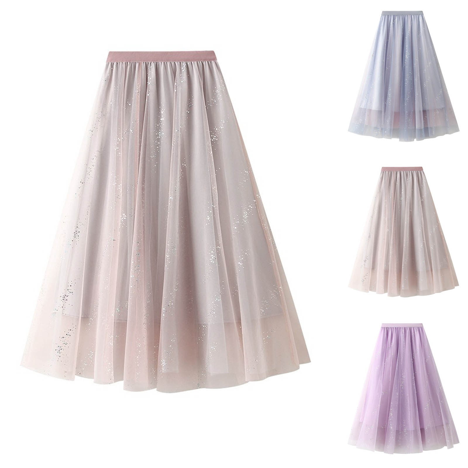 BUWTTER Women's Skirts Sheer Mesh Summer Glitter Maxi High Waist Flowy ...
