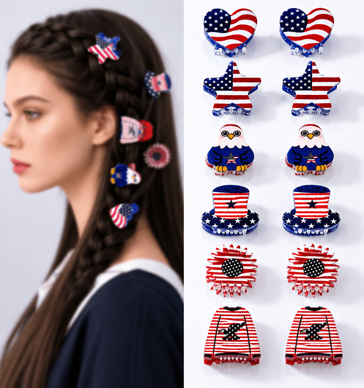 BUXULYP 12pcs 4th of July Claw Clips Mini Cute American Flag Hair Clips ...