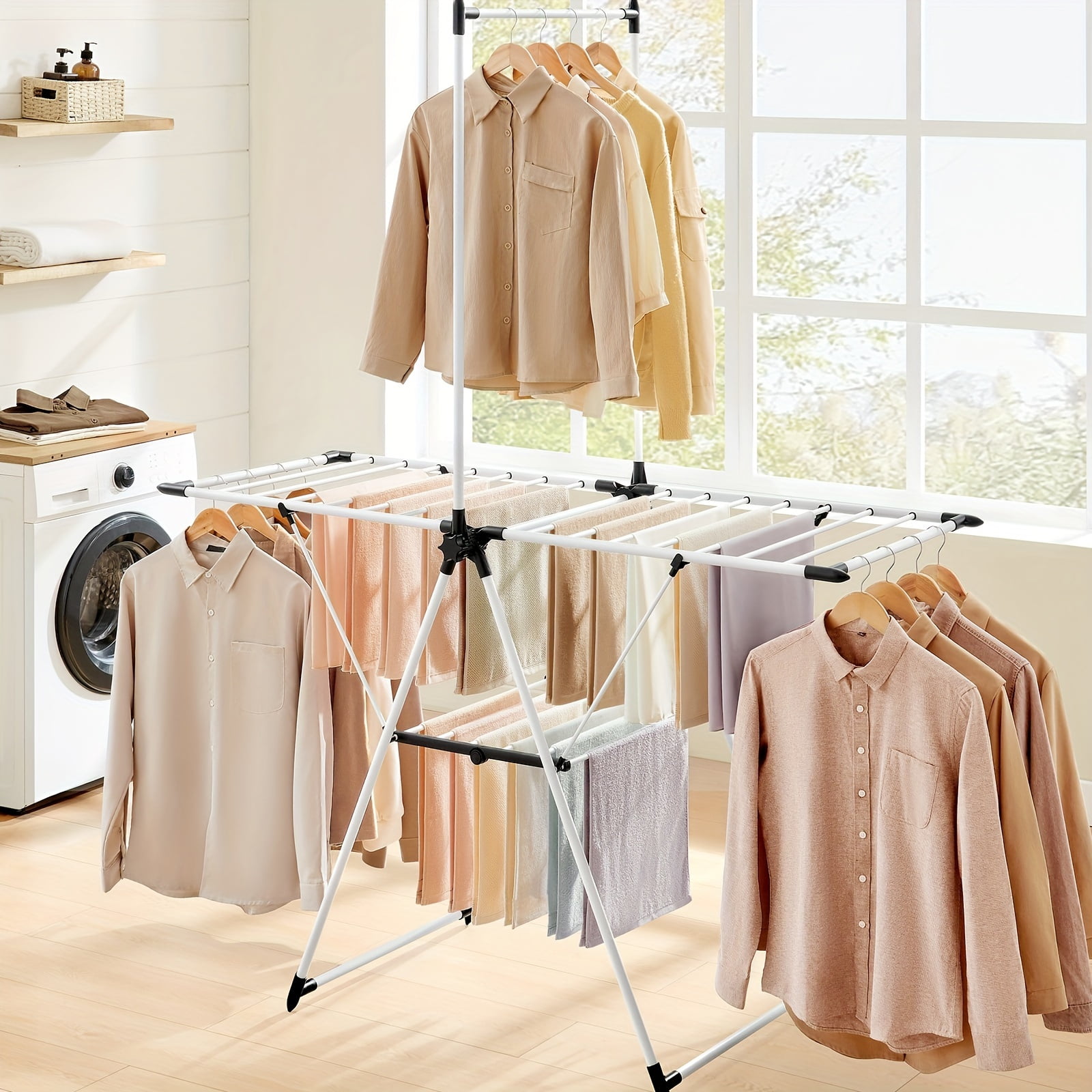 BUXWANL Clothes Drying Rack, Foldable 2-Level Laundry Drying Rack, Free ...