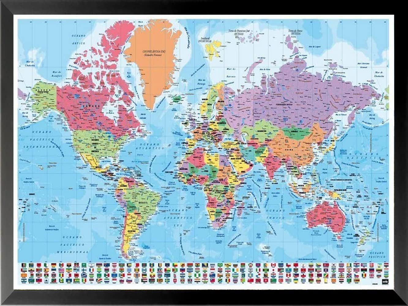 BUY ART FOR LESS Officially Licensed Framed Colorful World Map 36 x 24 ...
