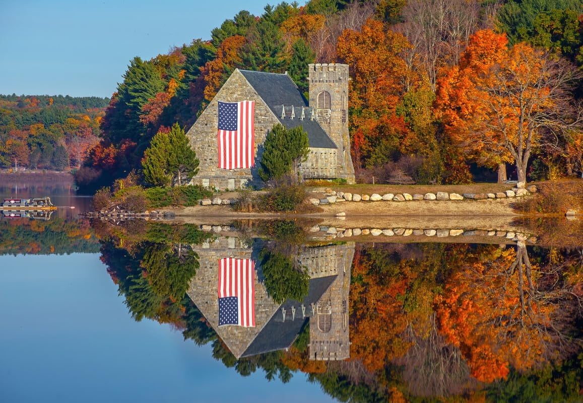 BUY ART FOR LESS Officially Licensed Patriotic Stone Church in The Fall ...