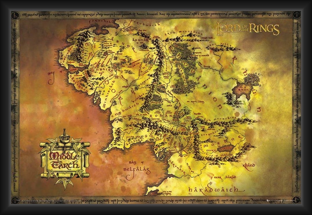 BUY ART FOR LESS Officially Licensed Lord of the Rings - Map - Framed ...