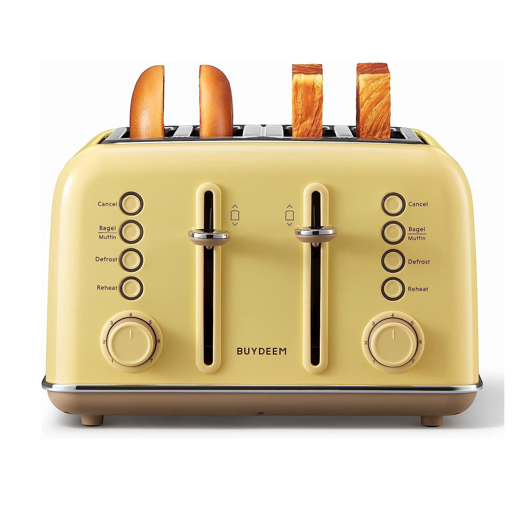 BUYDEEM 4-Slice Toaster, Wide Slots, High Lift, Bagel/Muffin Function ...