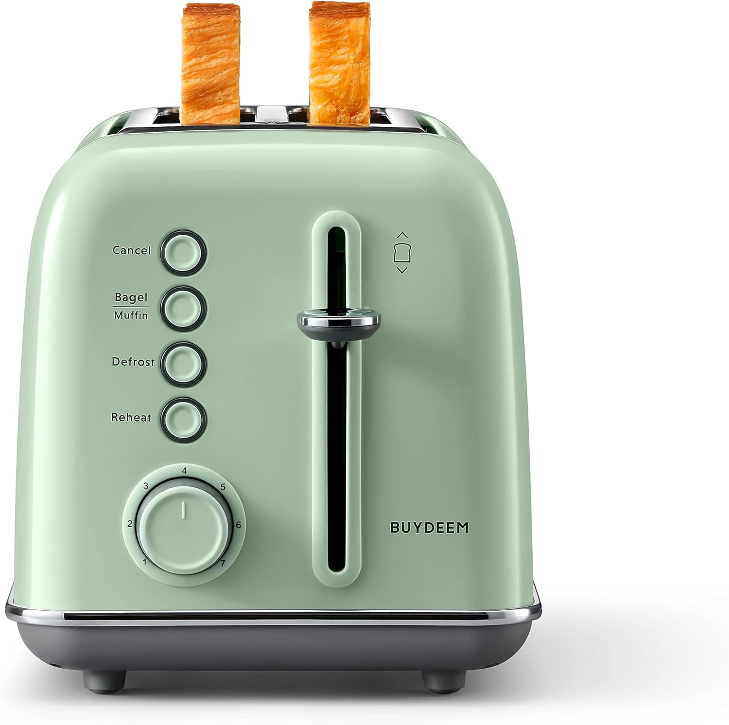 BUYDEEM Retro Stainless Steel 2-Slice Toaster, Wide Slots, High Lift ...
