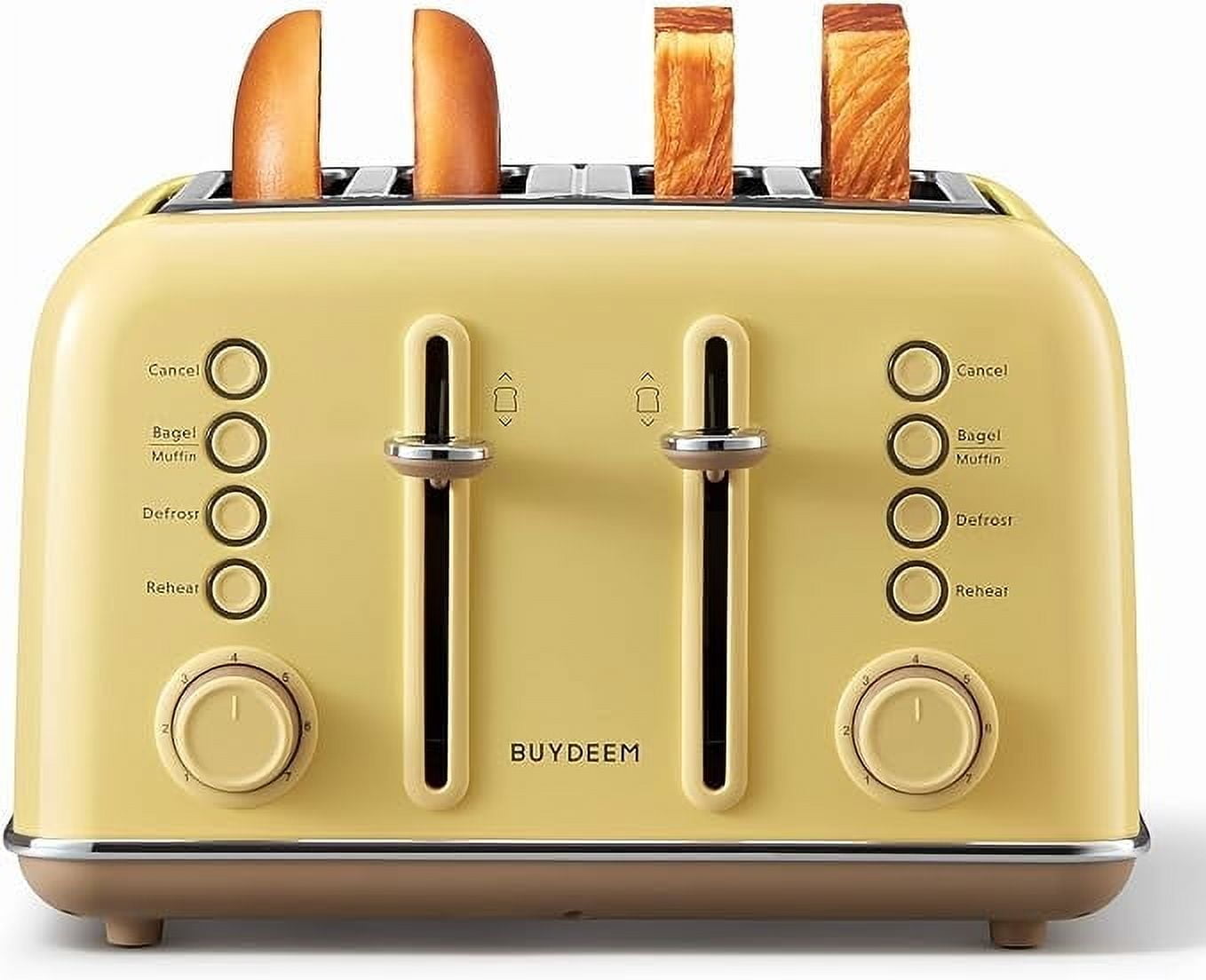 BUYDEEM Retro Stainless Steel 4-Slice Toaster, Wide Slots, High Lift ...