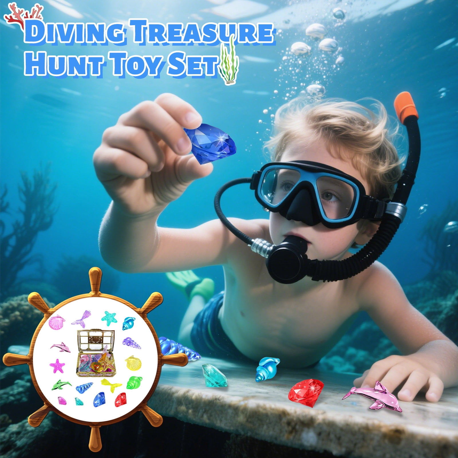 BUYHO Heavy-Sink Diving Treasures, 16pc Set, Pool & Beach Treasure Hunt ...