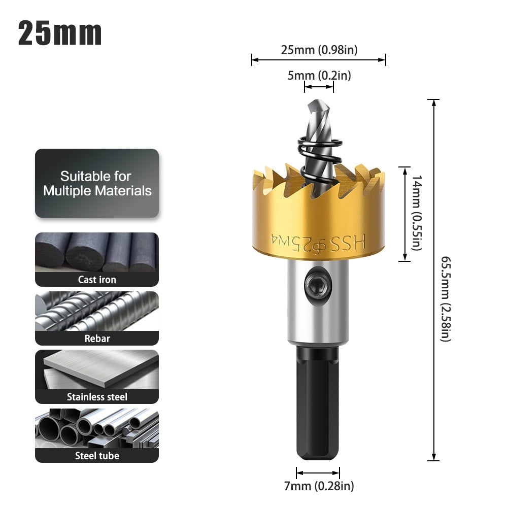 BUYISI 16-30mm HSS Drill Bit Hole Saw Set Coated Drill Bit Drilling ...