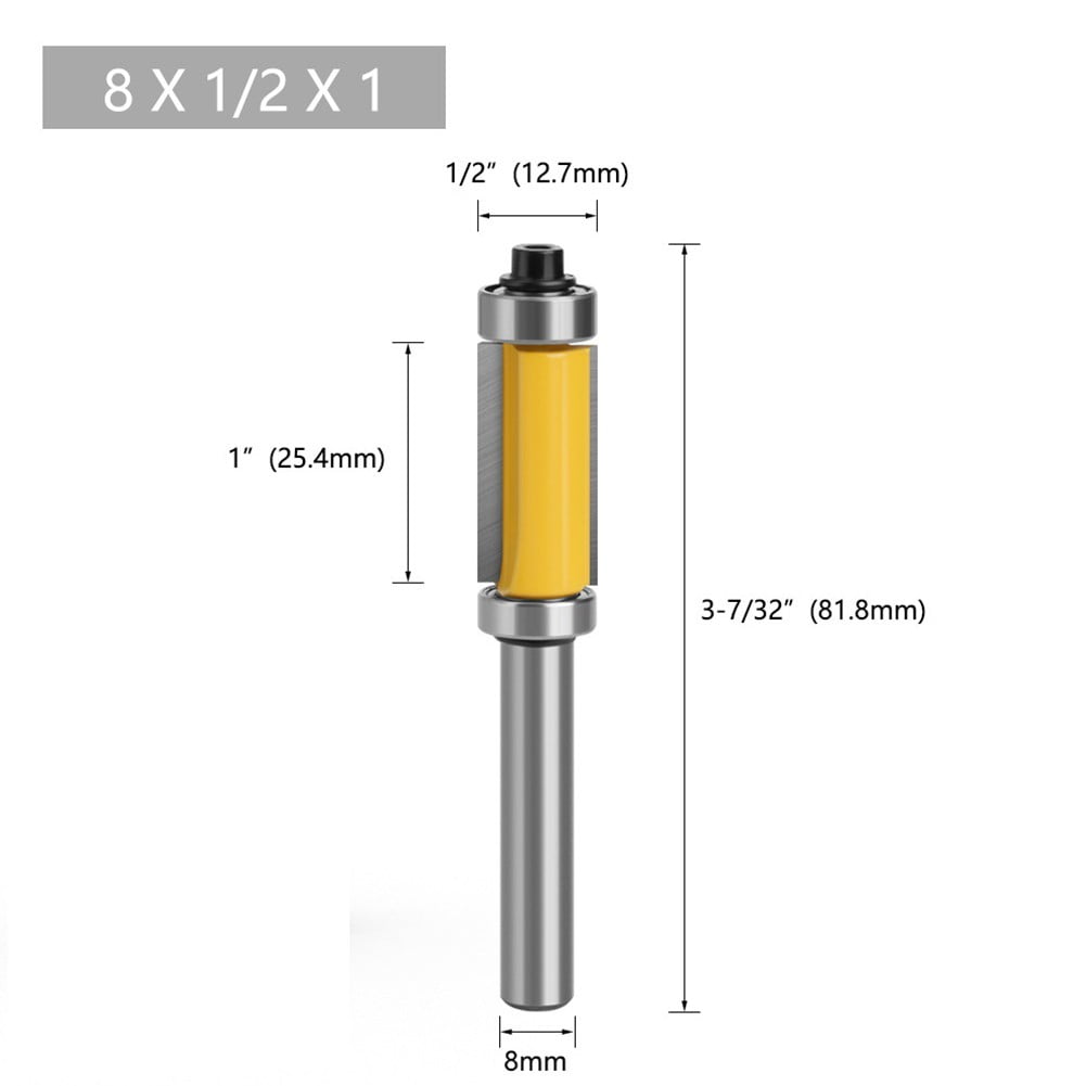 BUYISI 1pc 8mm Shank Double Bearing Pattern Flush Straight 1 Inch Trim ...