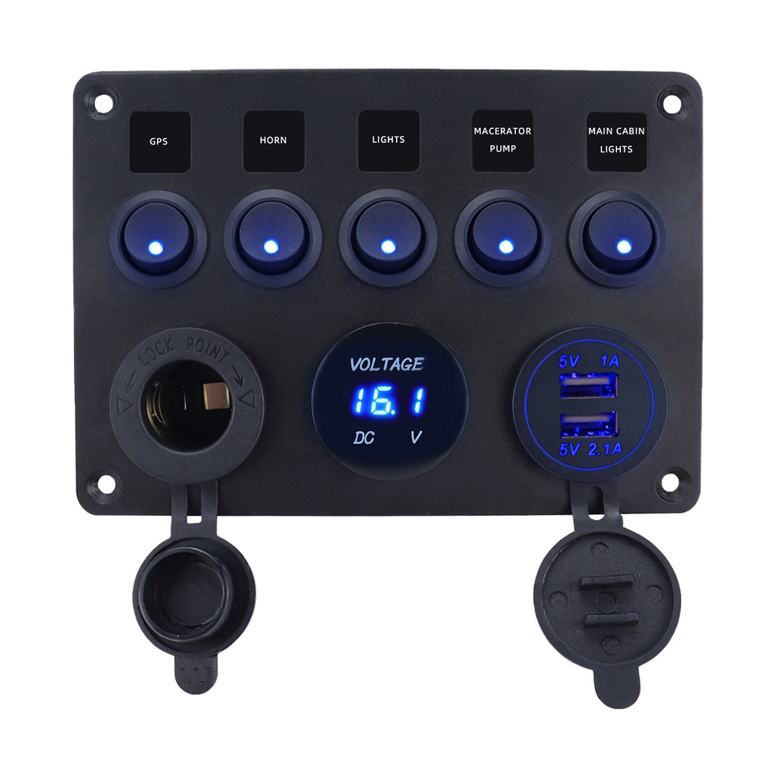BUYISI 5 Gang Rocker Switch Panel 12V Waterproof+ USB Switch, Toggle ...