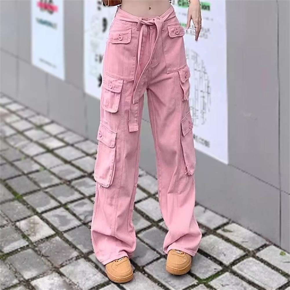 BUYISI High Street Retro Overalls Women's High Rise Straight Leg Wide ...
