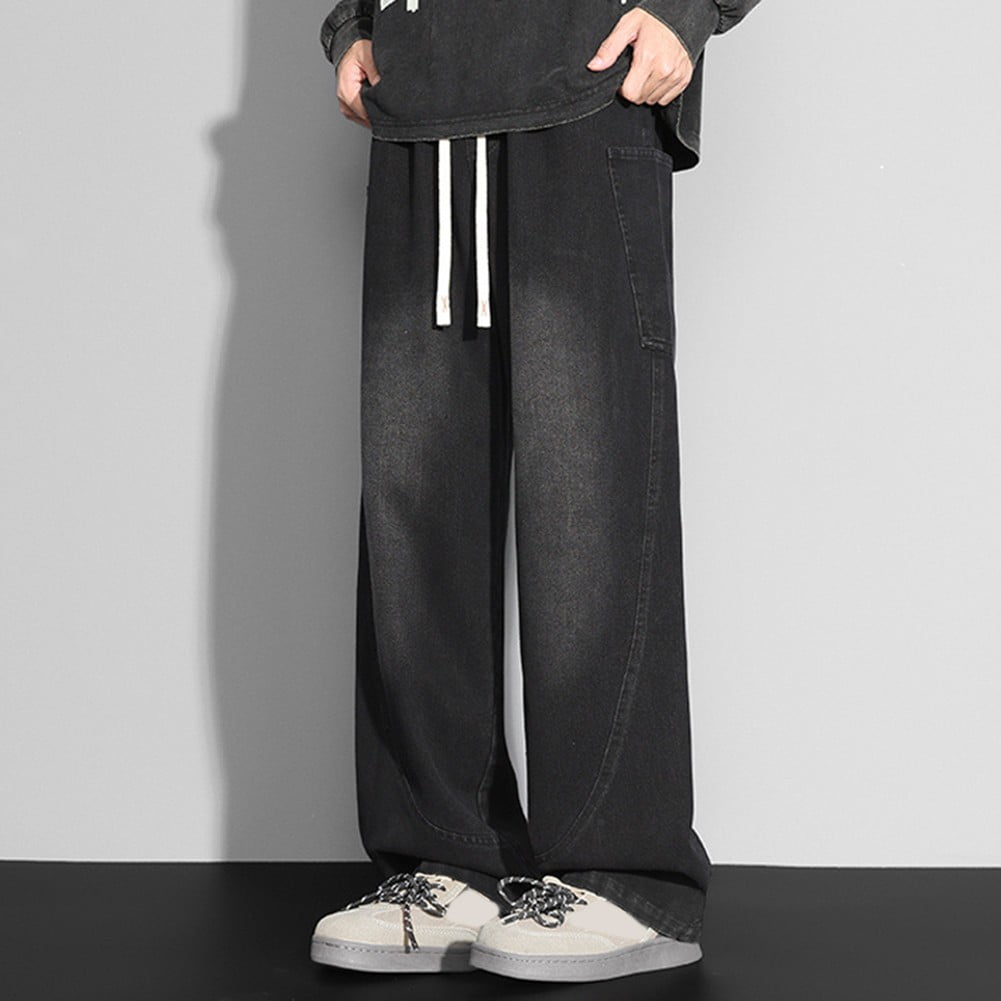 BUYISI Mens Line Pants Loose Casual Pockets Trendy Jeans ElasticWaist ...