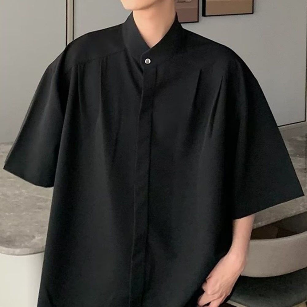 BUYISI Mens Shirt No Ironing Loose Casual Trendy Short Sleeves Top Thin ...