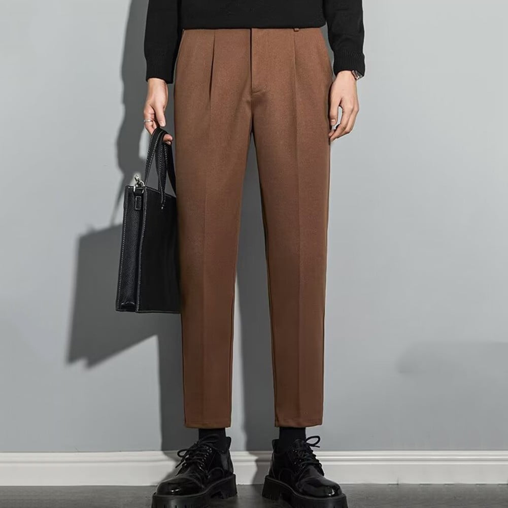 BUYISI Mens Simple Suit Pants Long Slim CasualPants Straight Ankle ...