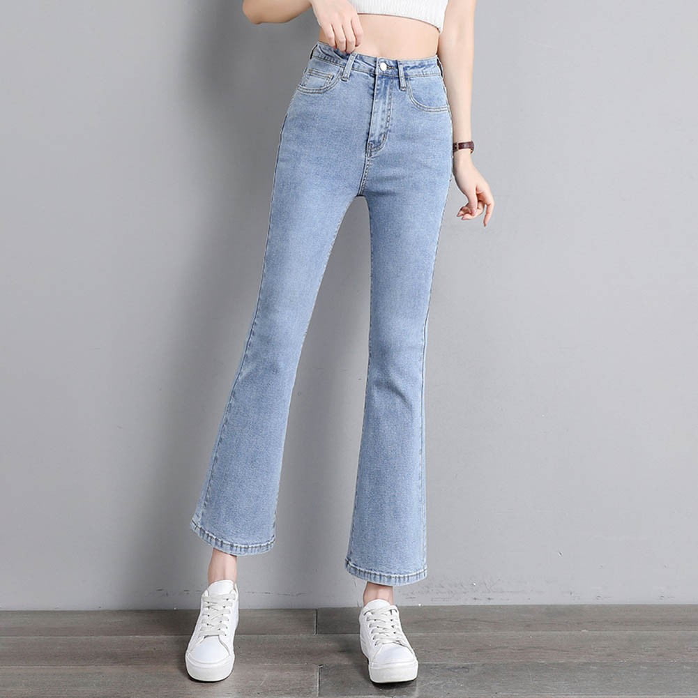 BUYISI New High Waist Tight Fitting Jeans Straight Leg Jeans Light Blue ...