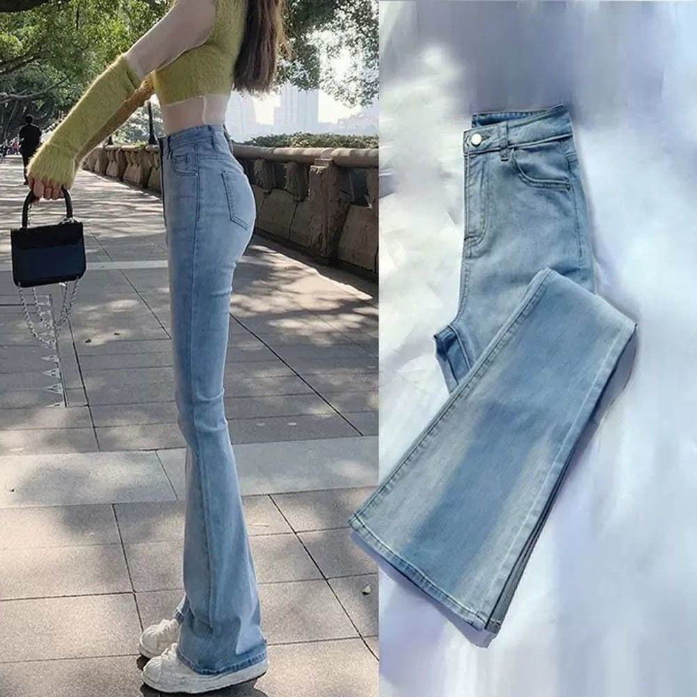 BUYISI New High Waist Tight Fitting Jeans Straight Leg Jeans Light Blue ...