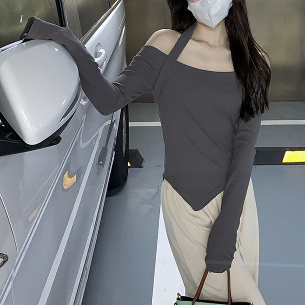 BUYISI One Shoulder Halter Neck Long Sleeve T Shirt Female New Hot Girl ...