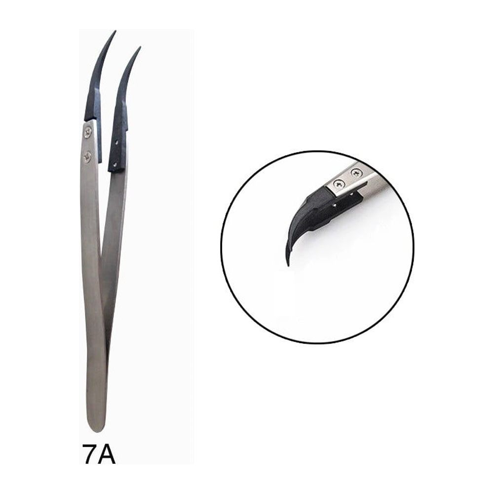 BUYISI Repair Tools Tweezers Fiber Full Stainless Steel With Replaceable Tips Black And Silver 8 ...