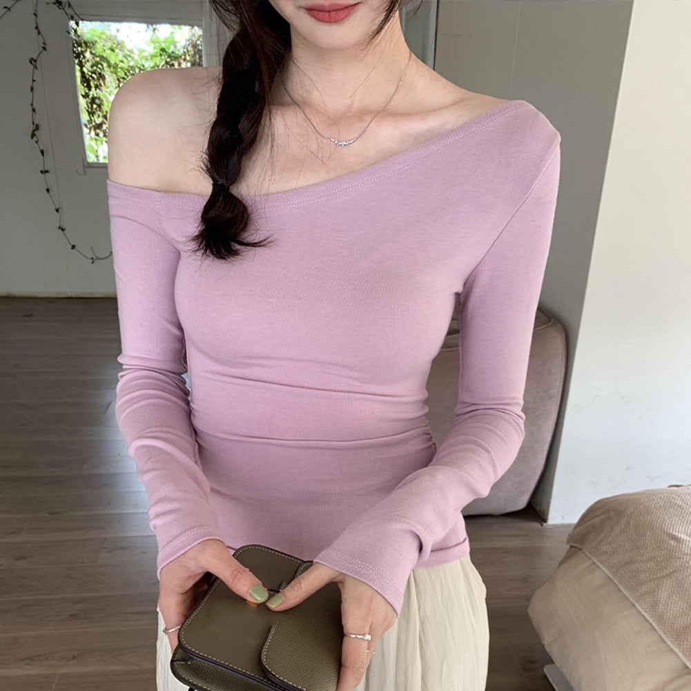 BUYISI Retro Glamour Women Off-shoulder Long sleeve T-shirt Fashion ...