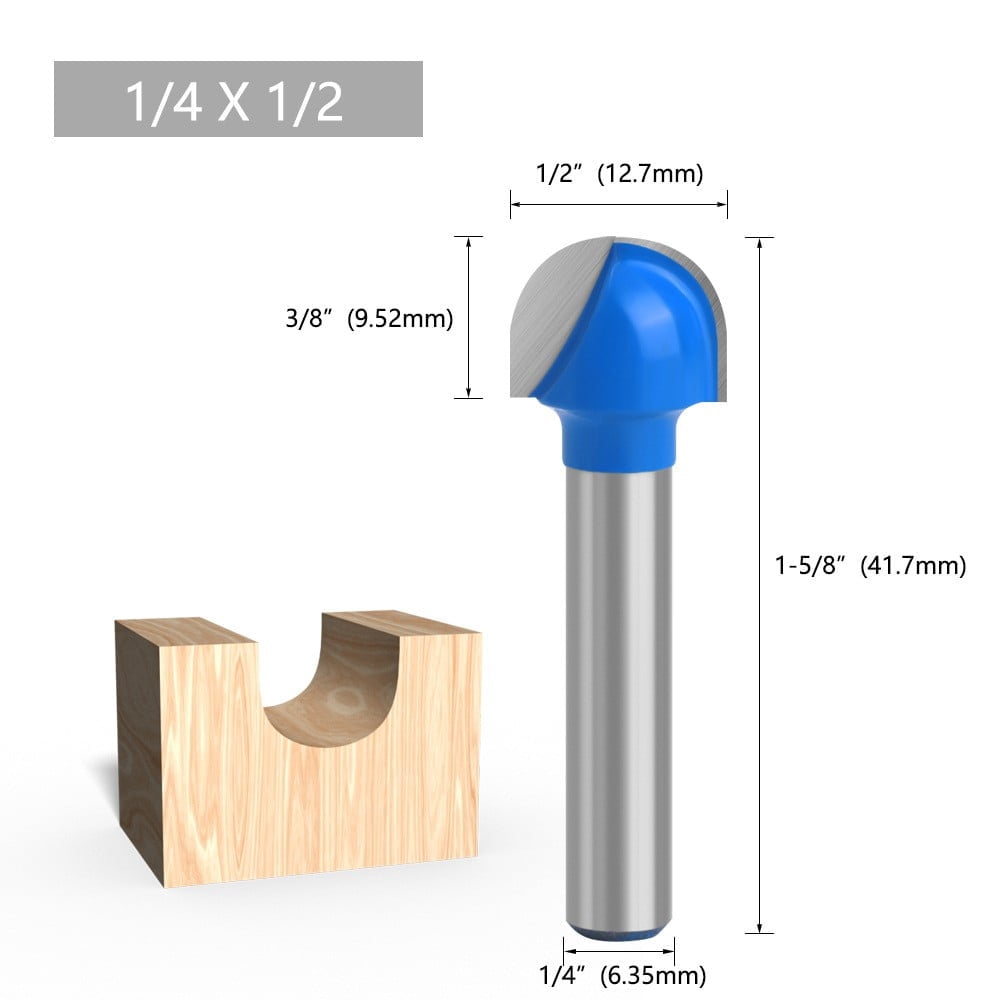 BUYISI Round Bottom Router Bits 6.35mm Shank Core Box Milling Cutter ...