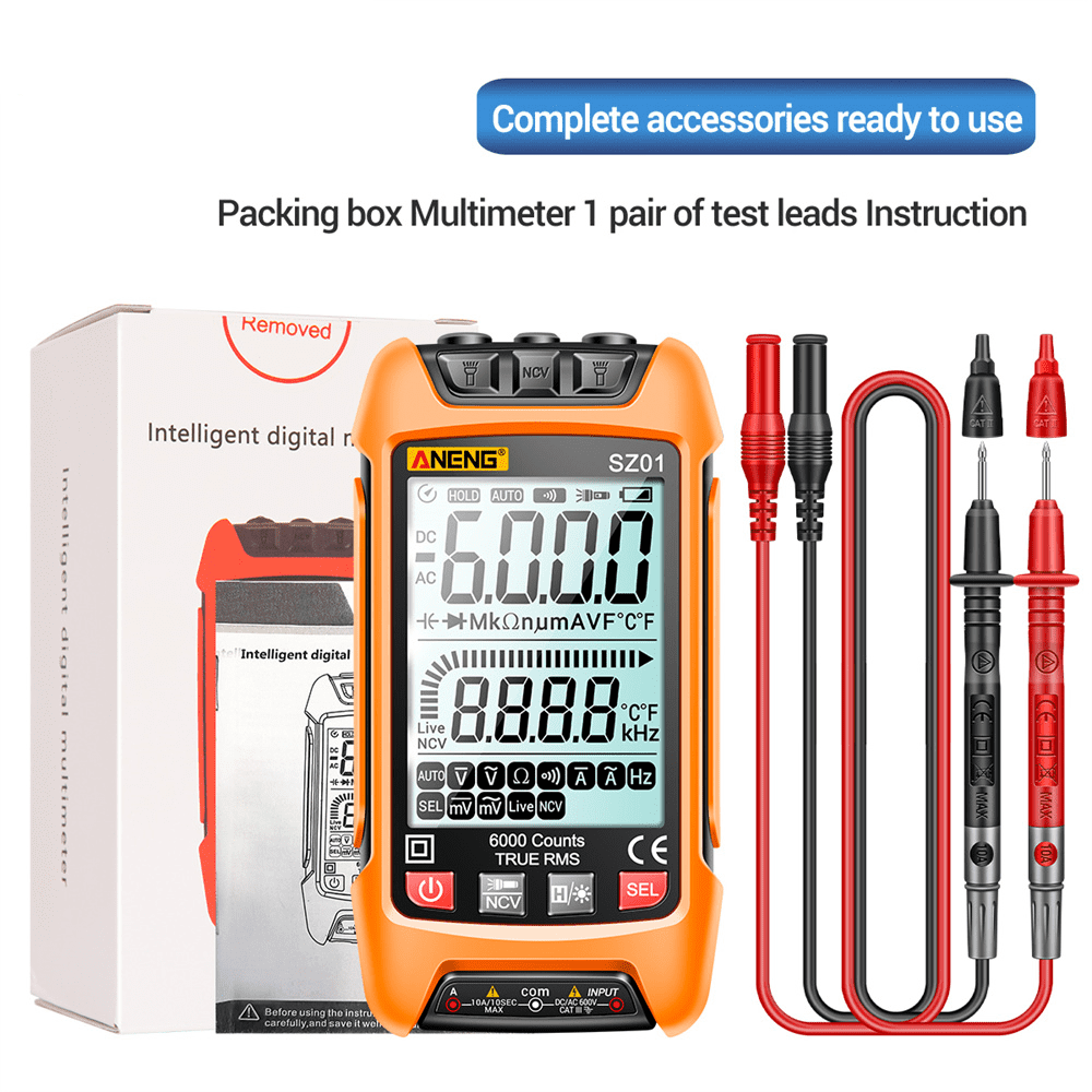 BUYISI SZ02 Smart Digital Multimeter 6000 Counting RMS Automatic Capacitance Meter Orange ...