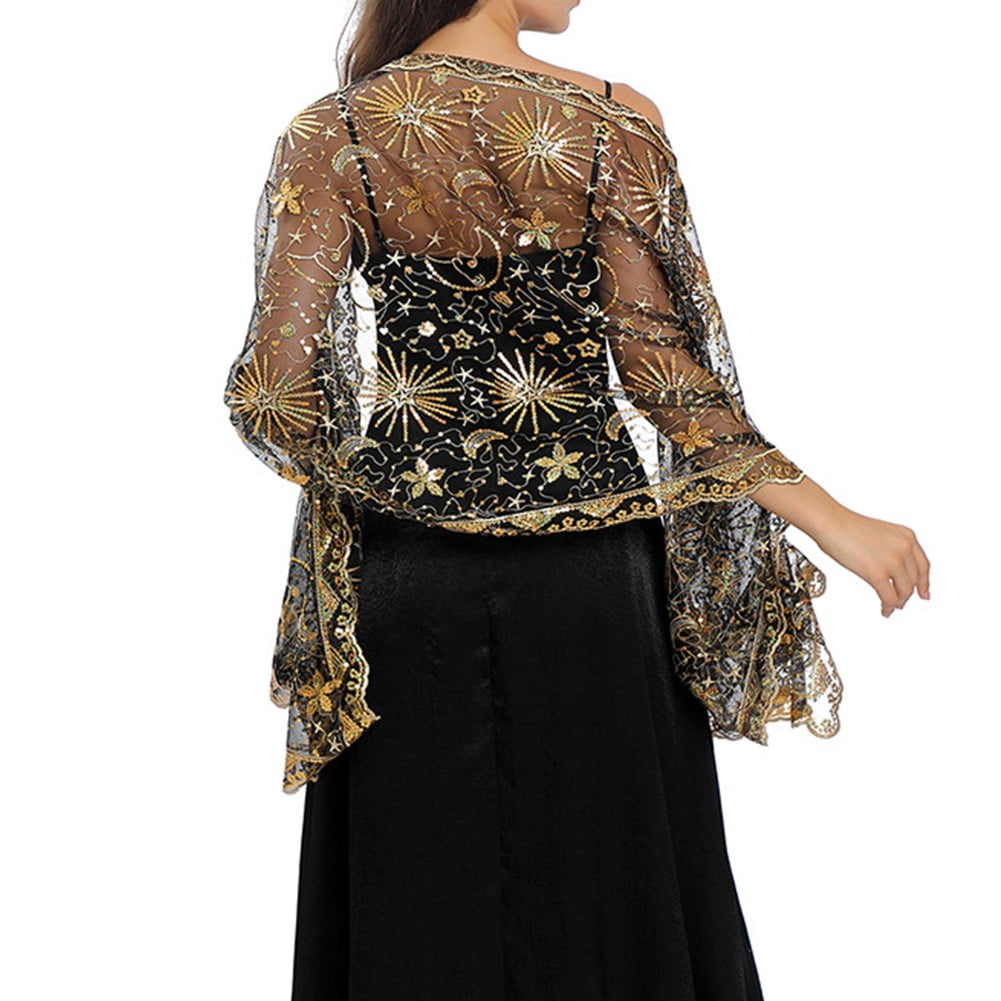 BUYISI Sequin Glitter Beaded Shawl Scarf Wrap Formal Evening Party Prom ...