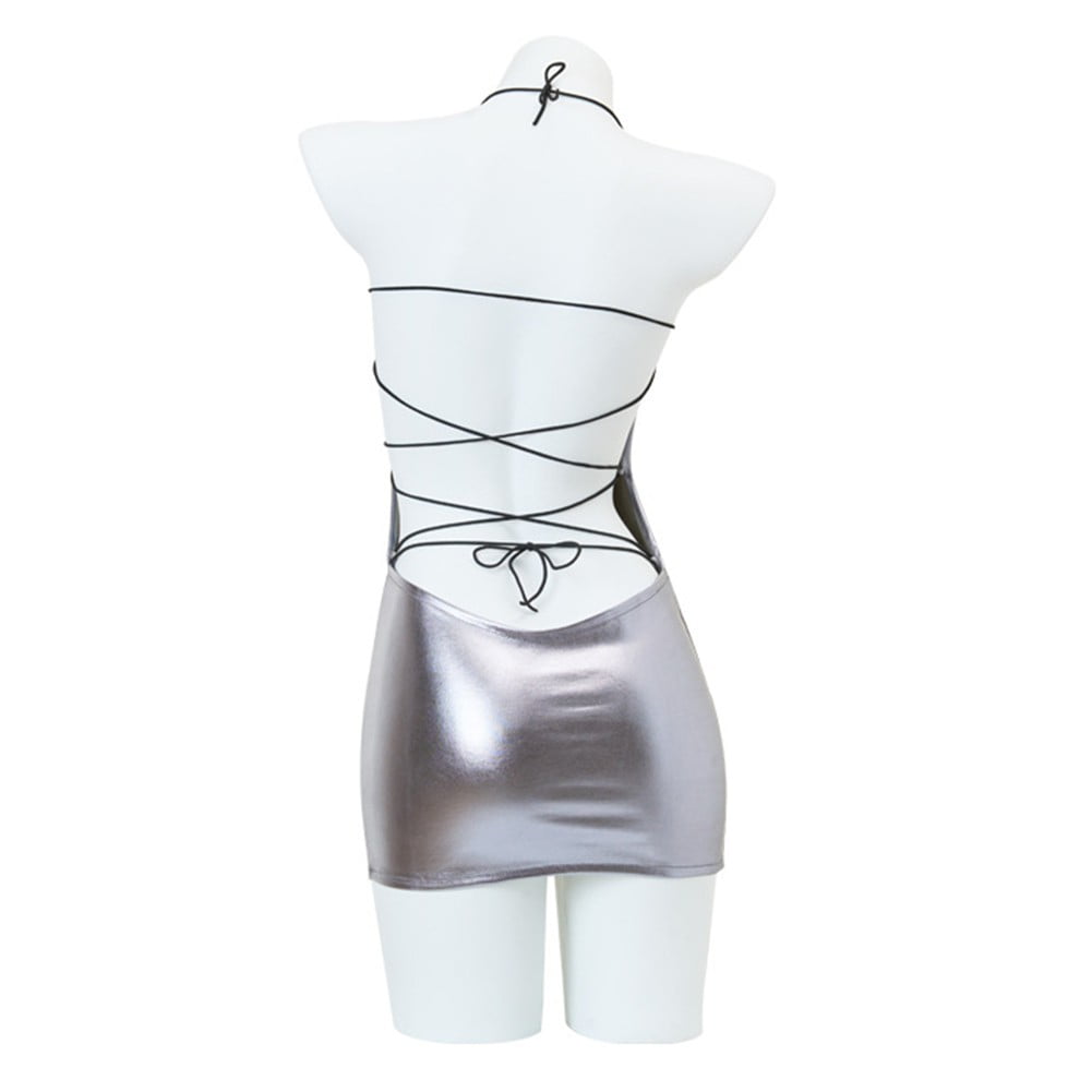 BUYISI Sexy Lingerie Silver Reflective Nightclub Shiny Queen Slip ...