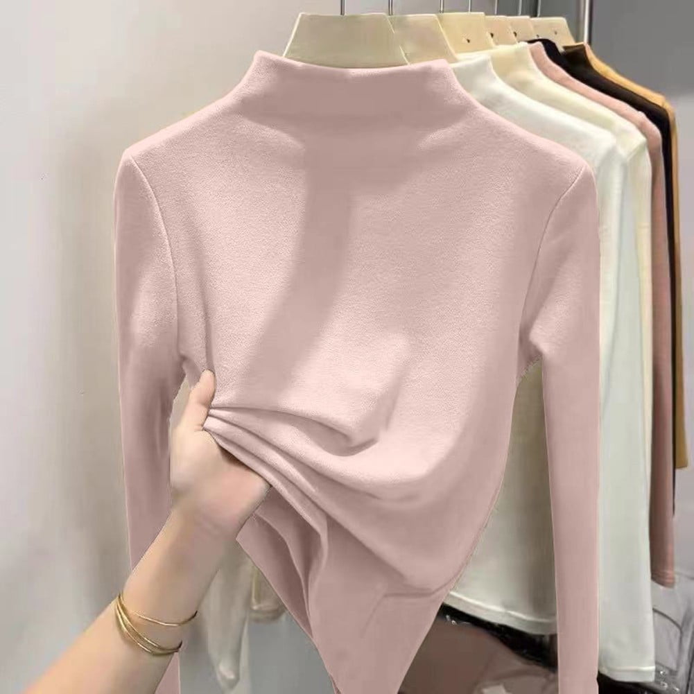 BUYISI Sleek Womens Long Sleeve Turtleneck Tee for Everyday Style in All Seasons Pink XL ...