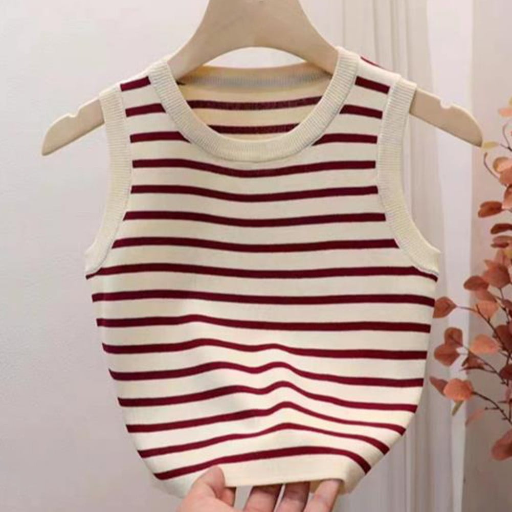 BUYISI Striped Tank Tops Women Sleeveless Knitted T-Shirts Crop Tops ...