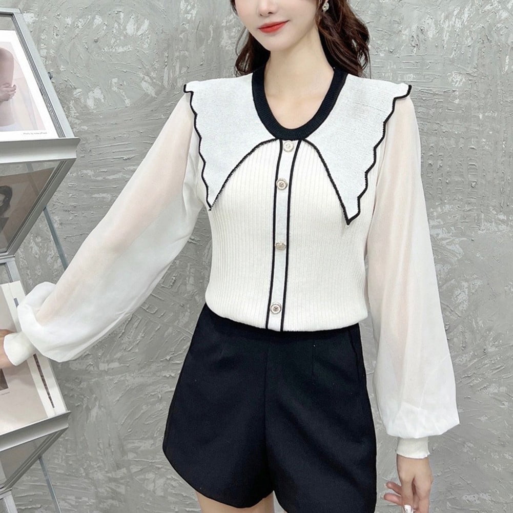 BUYISI Women Clothing Elegant Ruffled Neck Pullover Spring Cozy Slim ...