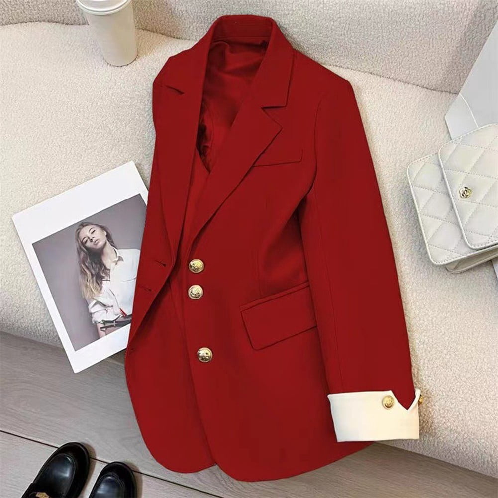 BUYISI Women Long sleeves Suit jacket Casual Single-breasted ...