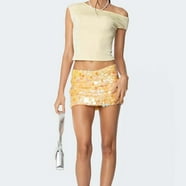 Women Glitter Mini Skirt, High Waist Disco Sequin Club Skirt Clothes ...